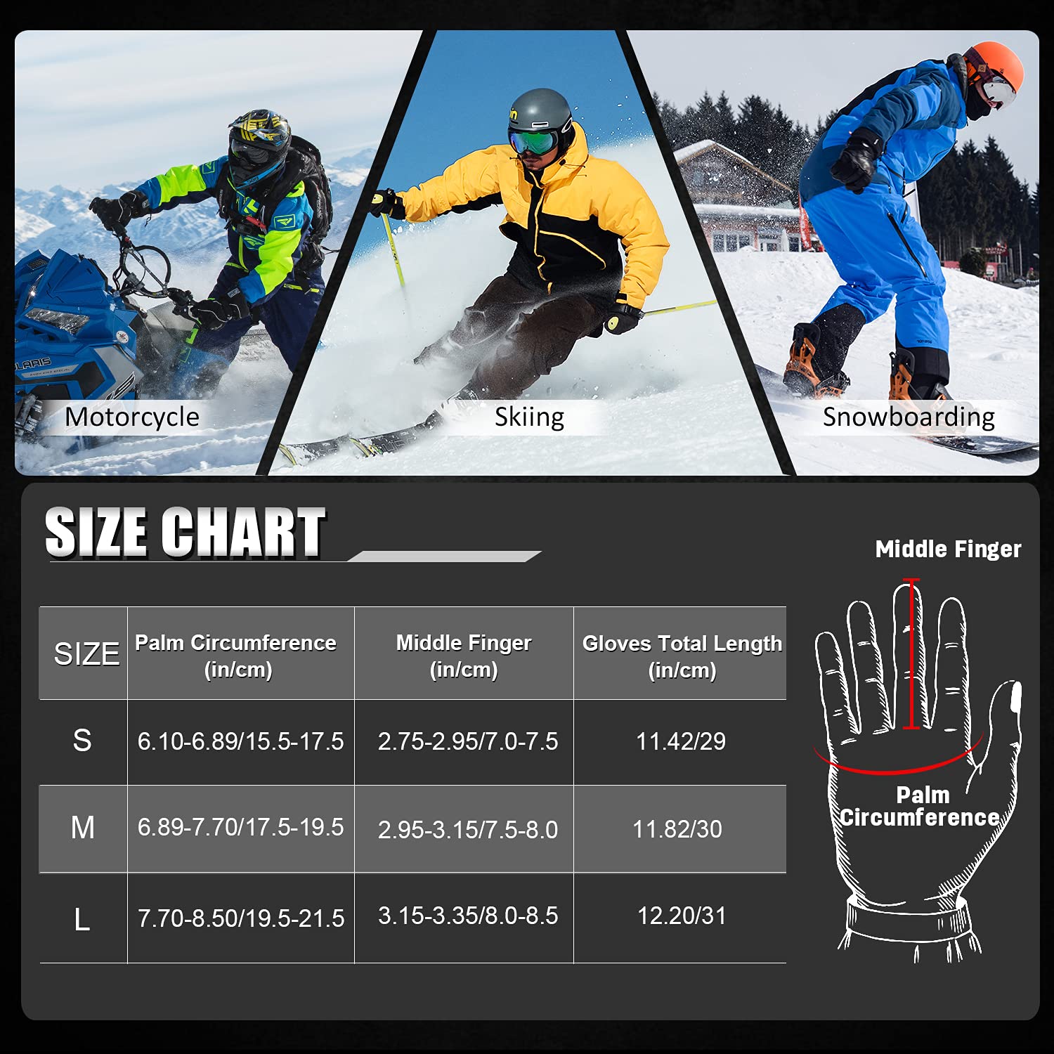 MCTi Ski Gloves,Winter Waterproof Snowboard Snow 3M Thinsulate Warm Touchscreen Cold Weather Women Gloves Wrist Leashes Grey Medium