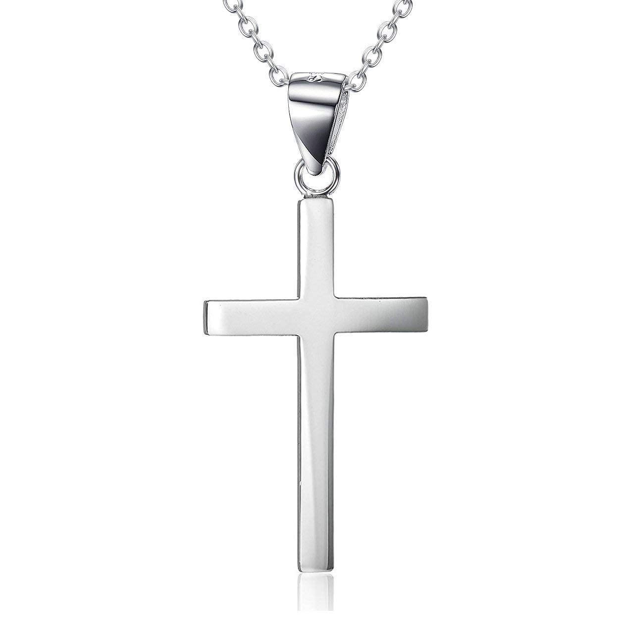 LUHE Small Cross Necklace Sterling Silver White Gold Plated Father Daughter Necklace for Men Women