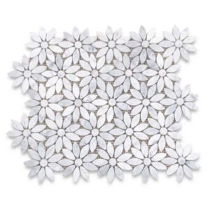 stone center online carrara white marble daisy flower pattern mosaic tile honed kitchen bath wall floor backsplash shower (1 sheet)