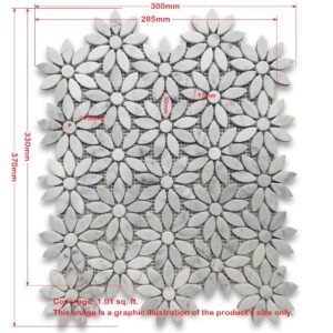 Stone Center Online Carrara White Marble Daisy Flower Pattern Mosaic Tile Honed Kitchen Bath Wall Floor Backsplash Shower (1 Sheet)