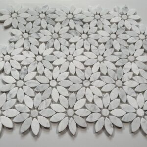 Stone Center Online Carrara White Marble Daisy Flower Pattern Mosaic Tile Honed Kitchen Bath Wall Floor Backsplash Shower (1 Sheet)