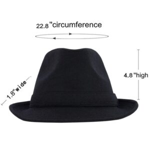 ALL IN ONE CART Mens Classic Manhattan Structured Gangster Trilby Fedora Hat Short Brim Panama Hat,Black,One Size