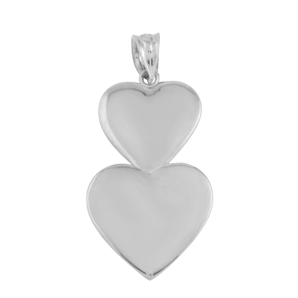 Solid 10k White Gold Double Stacked Heart Love Pendant