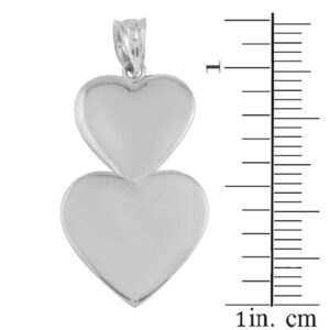 Solid 10k White Gold Double Stacked Heart Love Pendant