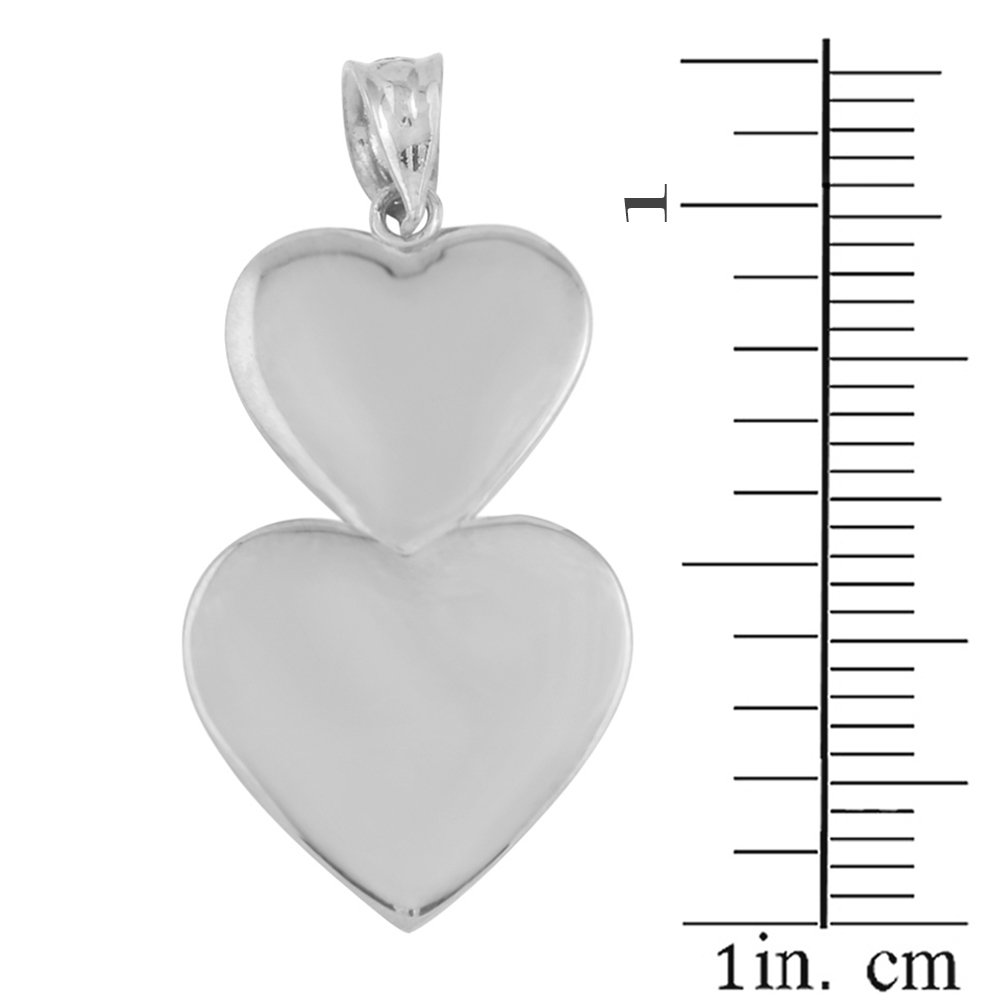 Solid 10k White Gold Double Stacked Heart Love Pendant