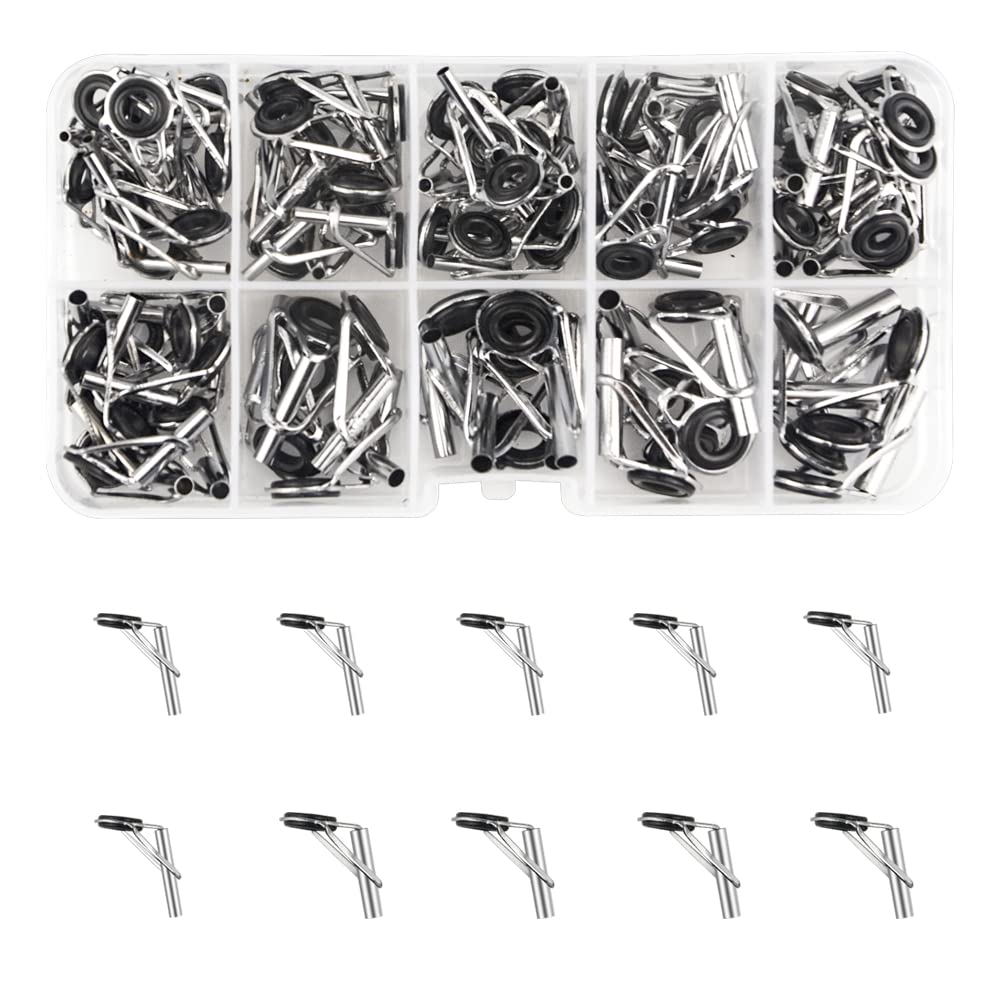 WMYCONGCONG 80 PCS Fishing Rod Guide Tips Repair Kit Metal Spinning Fishing Rod Guides Spare Parts Ceramic Ring Guide Tips