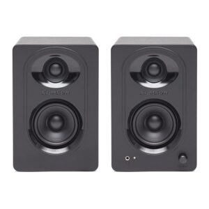 samson sam30 3-inch powered studio monitors pair featuring polypropylene woofer and 3/4-inch silk-dome tweeter in mdf with textured vinyl covering (black)