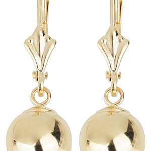 14k Yellow Gold Drop Earrings with Round Gold Ball (Lever back Ball Earrings, Balls Available in 5-8 mm) (5 mm)