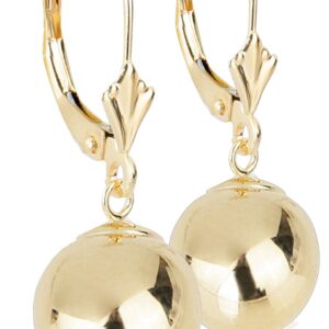 14k Yellow Gold Drop Earrings with Round Gold Ball (Lever back Ball Earrings, Balls Available in 5-8 mm) (5 mm)