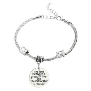 luvalti family pendant bracelet - the love between a grandfather and granddaughter is forever, stainless steel, charm, best family personalized memorial gift jewelry, adjustable