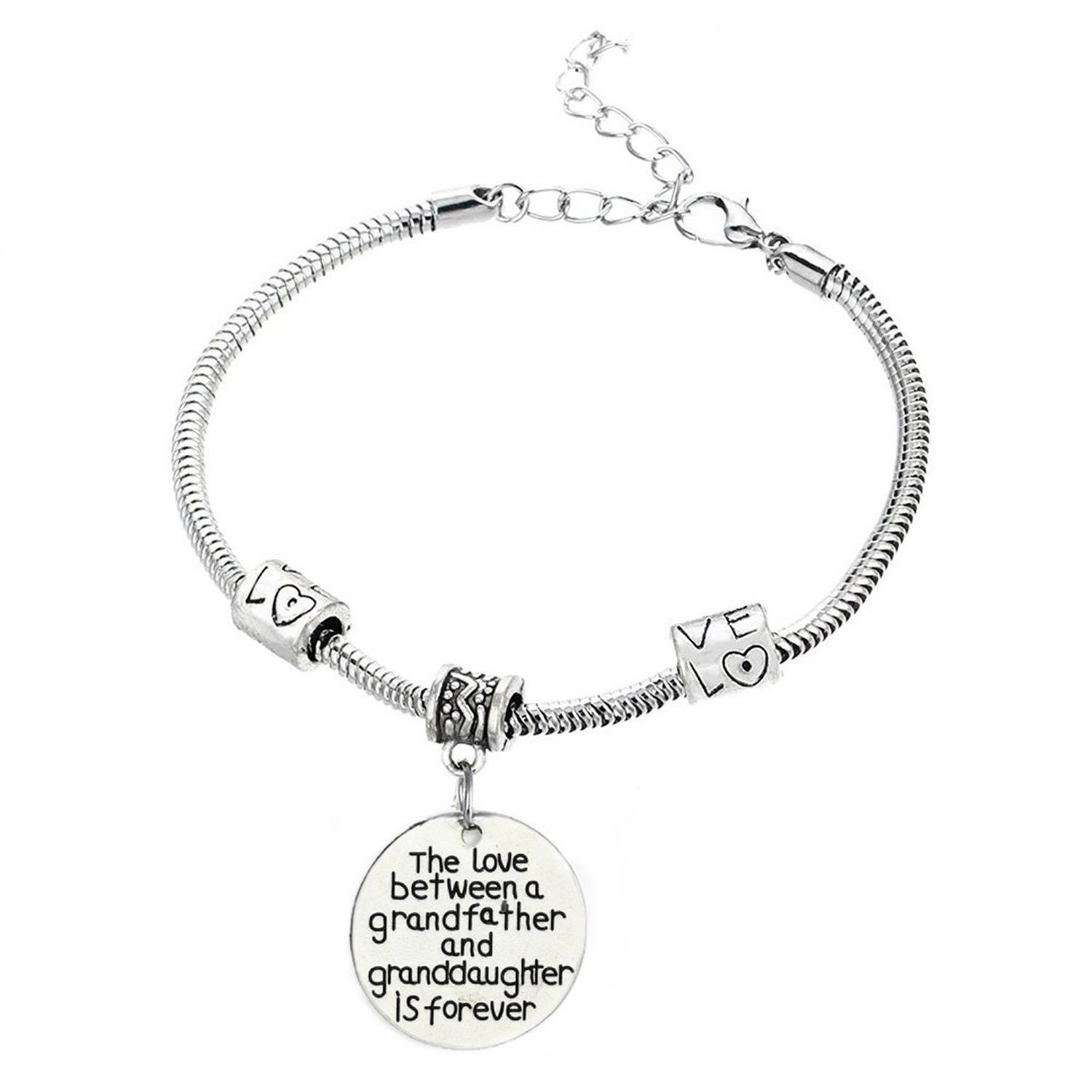 Luvalti Family Pendant Bracelet - The Love Between a Grandfather and Granddaughter is Forever, Stainless Steel, Charm, Best Family Personalized Memorial Gift Jewelry, Adjustable