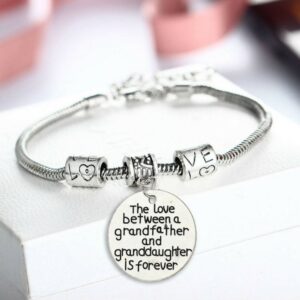 Luvalti Family Pendant Bracelet - The Love Between a Grandfather and Granddaughter is Forever, Stainless Steel, Charm, Best Family Personalized Memorial Gift Jewelry, Adjustable