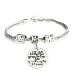 Luvalti Family Pendant Bracelet - The Love Between a Grandfather and Granddaughter is Forever, Stainless Steel, Charm, Best Family Personalized Memorial Gift Jewelry, Adjustable