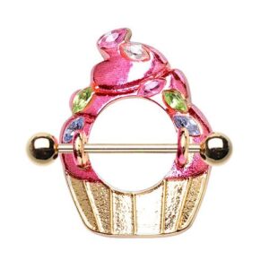 adorable steel cupcake wildklass nipple shield ring (pink)