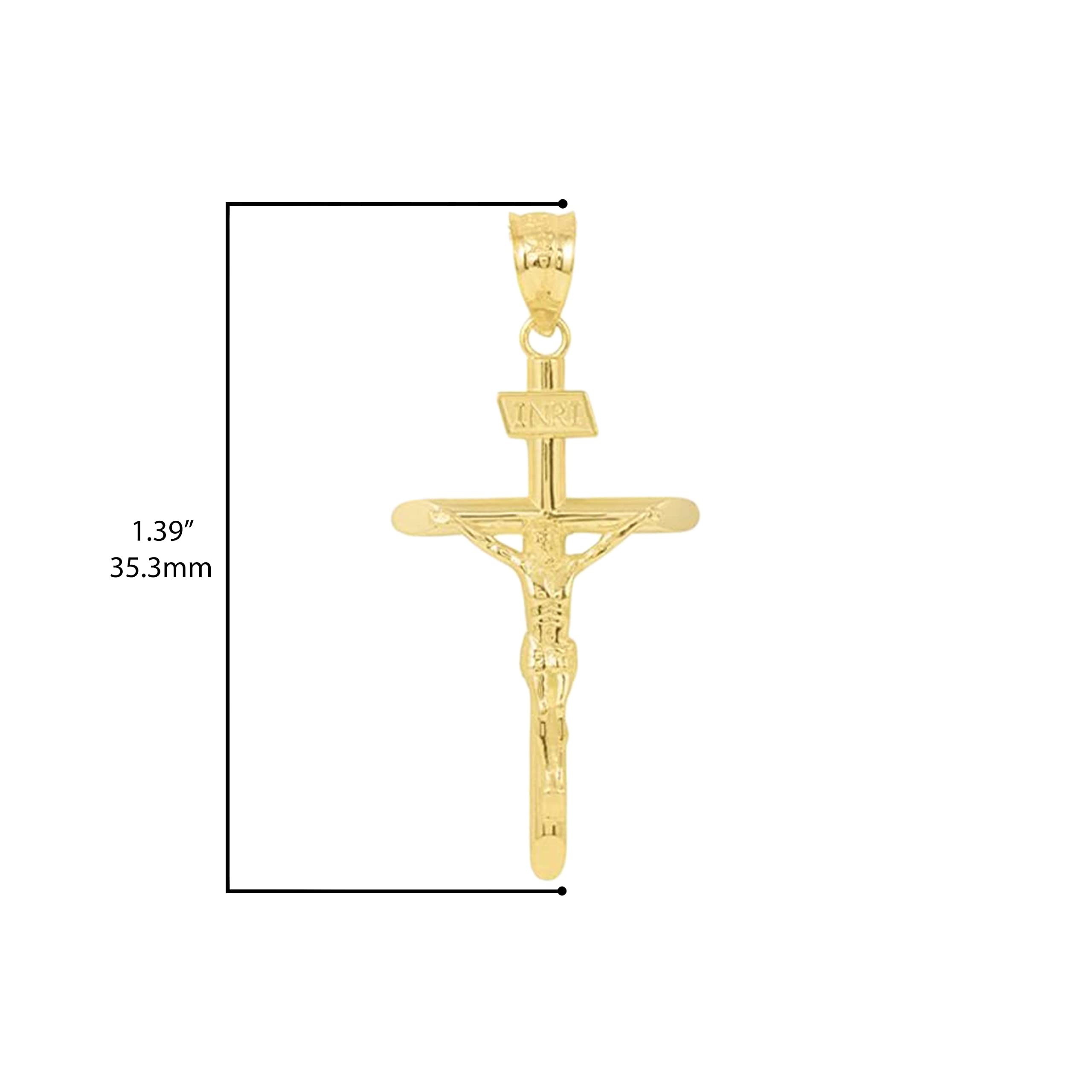 10K Yellow Gold 1-3/8" Christian Catholic Jesus Christ on INRI Cross Crucifix Pendant Necklace - 18"