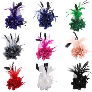 ACTLATI Charming Mesh Feather Hair Clip Women Girls Hairpin Cocktail Party Flower Barrette Fascinator Hat, Red, One Size