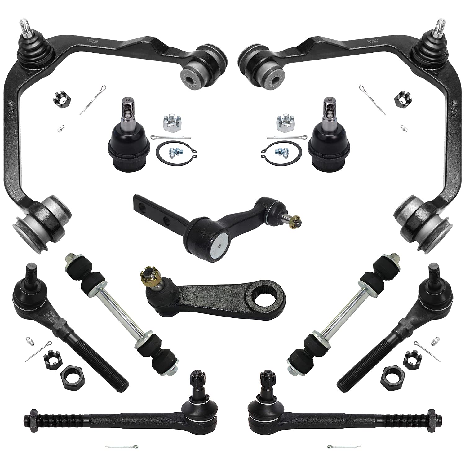 Detroit Axle - 12pc Front End Suspension Kit for 2WD Ford Expedition F-150 F-250 Navigator 2 Upper Control Arms 2 Lower Ball Joints 2 Sway Bars 4 Tie Rods Outer & Inner 2 Pitman Idler Arms Replacement