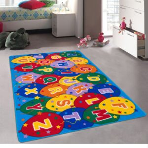 isavings kids/baby room/daycare/classroom/playroom area rug. alphabet. balloons. educational. fun. non-slip gel back. bright colorful vibrant colors (5 feet x 7 feet)