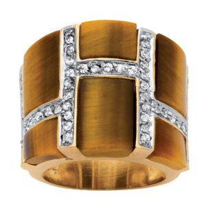 palmbeach yellow gold-plated emerald cut genuine brown tiger's eye ring sizes 5-11 size 8