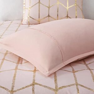 Intelligent Design Raina Comforter Microfiber Metallic Print Geometric Design Embroidered Toss Pillow Modern Trendy Casual All Season Bedding Set Matching Sham, Full/Queen, Blush/Gold 5 Piece