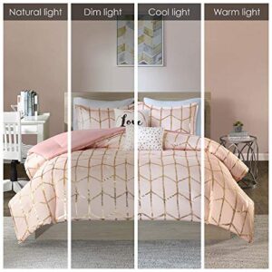 Intelligent Design Raina Comforter Microfiber Metallic Print Geometric Design Embroidered Toss Pillow Modern Trendy Casual All Season Bedding Set Matching Sham, Full/Queen, Blush/Gold 5 Piece