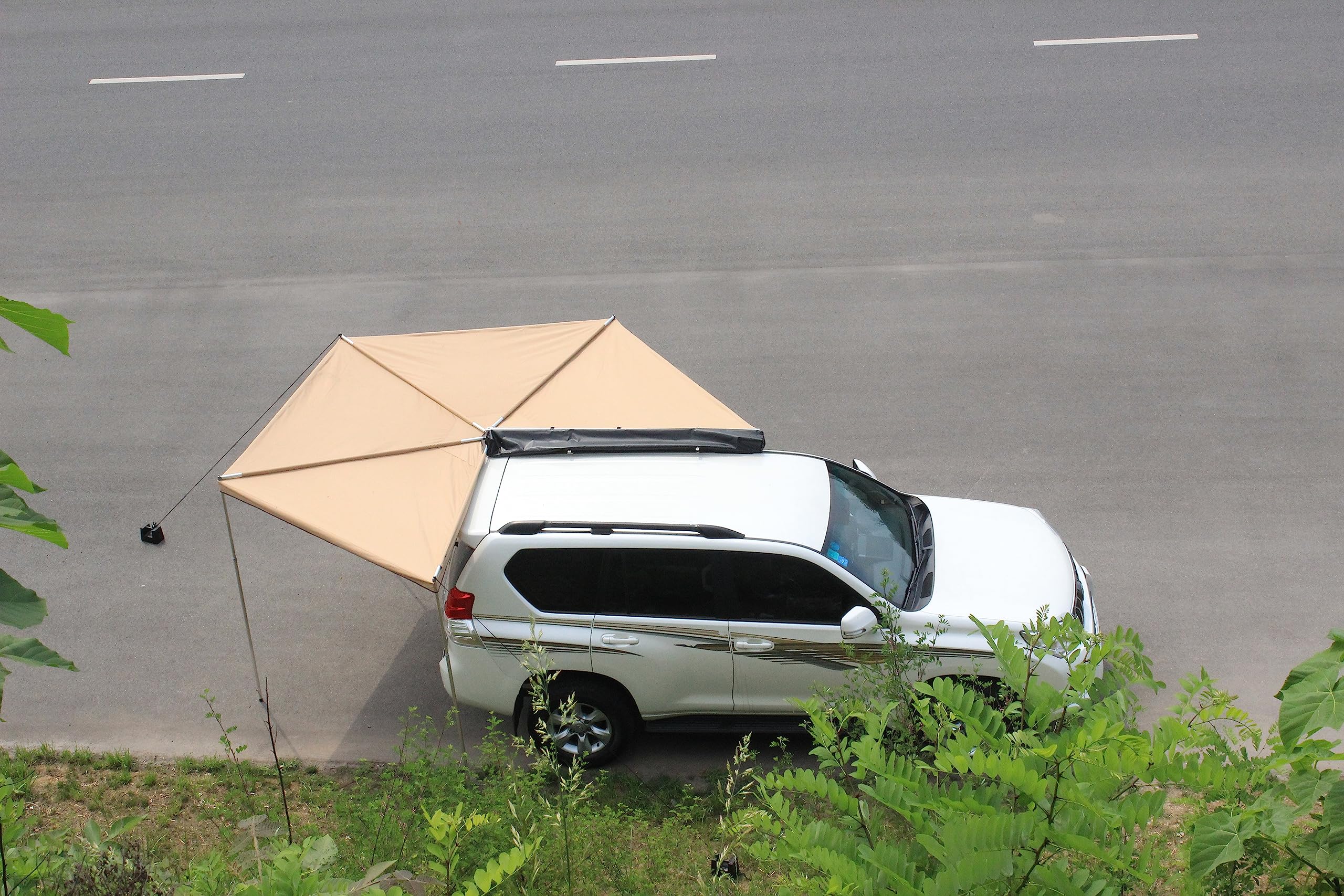 270 Awning Rooftop Tent Sun Shelter Designed for Vehicle with Roof Rack- Right/Left Hand Driver Side Awning Radius 8.2 ft,Khaki (Right-Side)