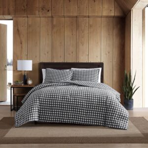 eddie bauer - king duvet cover set, reversible flannel bedding with matching shams, home decor for colder months (preston grey, king)