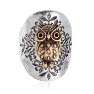 pammyj owl two toned hammered design stretch ring | women's fashion ring jewelry