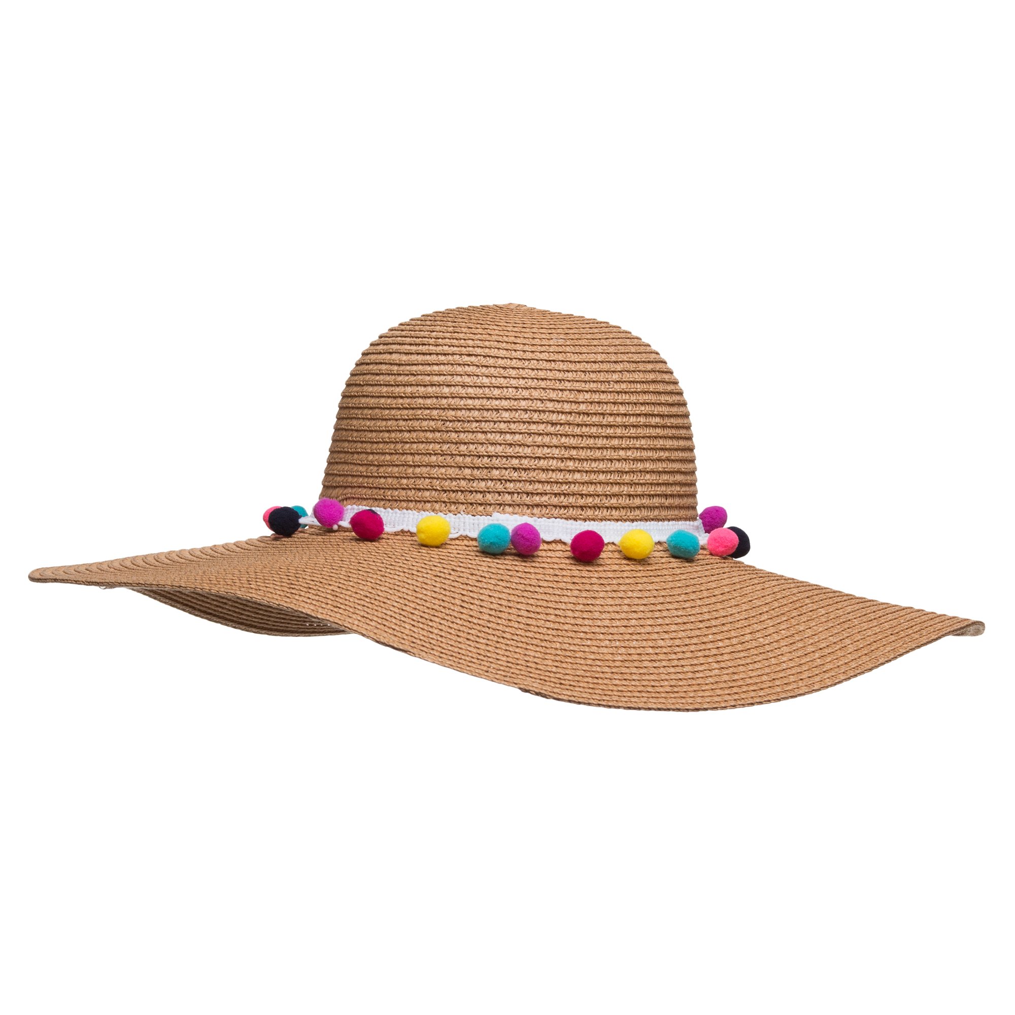 Womens Straw Sun Hat with Pom Pom Trim | Adjustable Foldable Packable Wide Brim | UV Sun Protection for Vacation Pool Party Honeymoon Beach Summer (Beige)