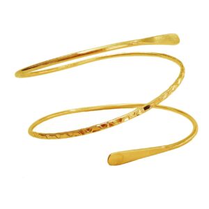 octchoco minimalist gold metal coil upper arm cuff open arm bracelet armlet armband bangle for women dia 3.7" (gold)