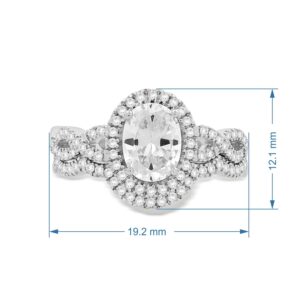 Jewelili Halo Bridal Ring in Sterling Silver with Oval and Round Shape Cubic Zirconia, Size 7