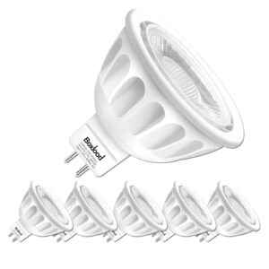 boxlood mr16 led light bulb non dimmable comply with ul, 90% energy saving, 3000k warm white, 40 degree beam angle, ac/dc 12v, 5 watts, 50w halogen bulb equivalent, gu5.3 bi-pin base, 6-pack