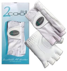 quality sports 2 cool half finger golf glove (white, left, large, ladies)