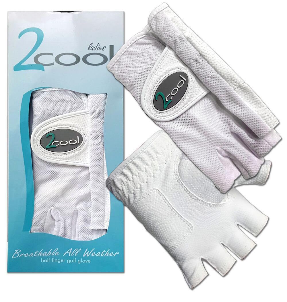 Quality Sports 2 Cool Half Finger Golf Glove (White, Left, Large, Ladies)