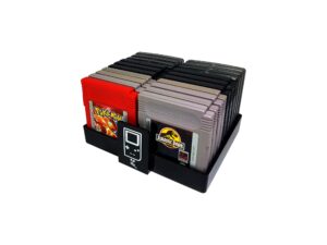 collector craft, black, gameboy compatible game organizer, holds 20 games, cartridge holder, retro video game collection, clutter reducing, works with nintendo gameboy gameboy advance, gameboy color