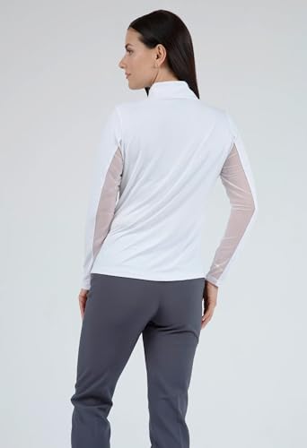 IBKUL Athleisure Wear Sun Protective UPF 50+ Icefil Cooling Tech Long Sleeve Mock Neck Top with Under Arm Mesh 80000 White Solid M