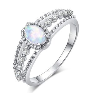 cinily opal wedding engagement ring-14k white gold plated white fire opal with cubic zirconia for women bridal gemstone ring size 5