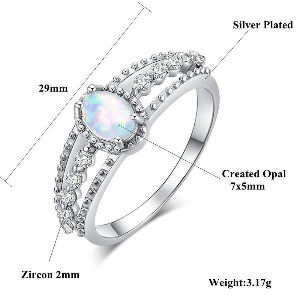 CiNily Opal Wedding Engagement Ring-14K White Gold Plated White Fire Opal with Cubic Zirconia for Women Bridal Gemstone Ring Size 5