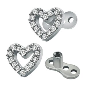 zs 14g cubic zirconia dermal anchor tops and base surgical steel microdermals body piercings (hollow heart)