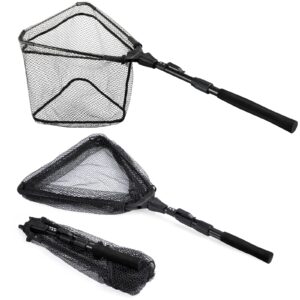 plusinno fishing net fish landing net, foldable collapsible telescopic pole handle, durable nylon material mesh, safe fish catching or releasing (16")