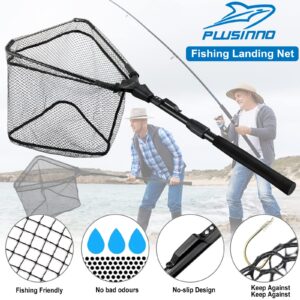 PLUSINNO Fishing Net Fish Landing Net, Foldable Collapsible Telescopic Pole Handle, Durable Nylon Material Mesh, Safe Fish Catching or Releasing (16")