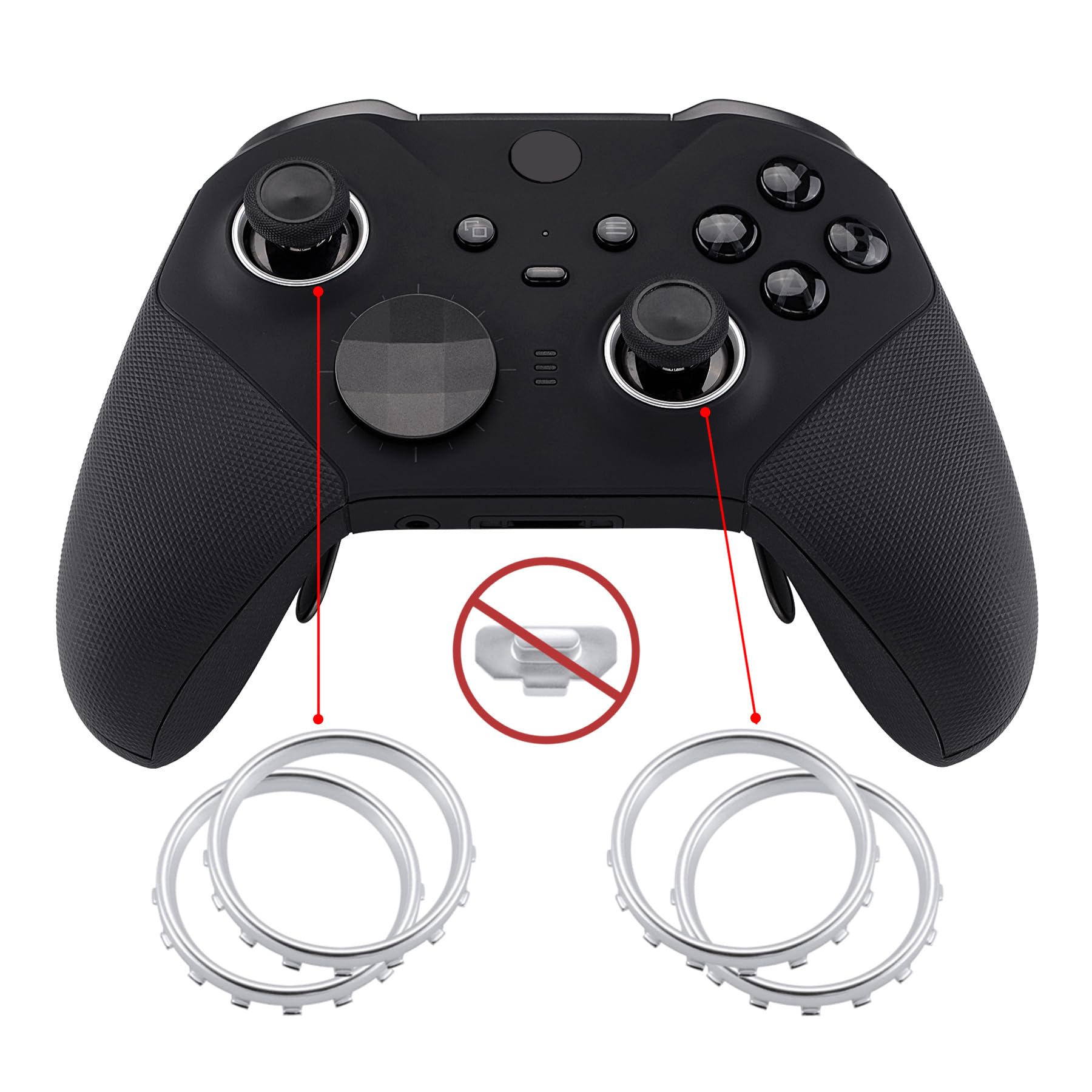 eXtremeRate Matte Chrome Silver Accent Rings Accessories for Xbox One Elite Controller, Replacement Parts Profile Switch Buttons for Xbox One Elite Controller (Model 1698) - Pack of 2