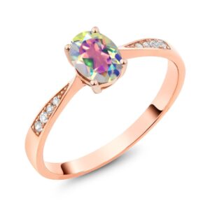 Gem Stone King 10K Rose Gold Mercury Mist Mystic Topaz and White Diamond Engagement Ring For Women (0.86 Cttw, Gemstone Birthstone, Oval 7X5MM, Available In Size 5, 6, 7, 8, 9)