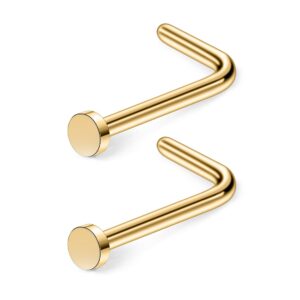 ruifan 18g 316l surgical steel nose stud l shaped ring with 2mm flat top piercing jewelry 2pcs - gold