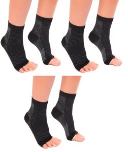 bcurb ankle sleeve (3 pair) plantar fasciitis for men women foot heel arch support ankle compression socks reduce swelling joint pain injury recovery achilles tendon (black,"large/x-large")