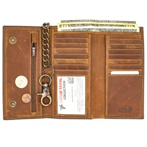 RFID Blocking Mens Tri-fold Long Style Cowhide Leather Chain Wallet Designed in the USA (vintage Brown)