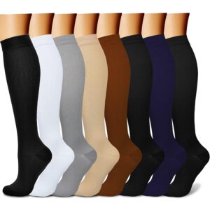 charmking compression socks for women & men (8 pairs) 15-20 mmhg graduated copper support socks are best for pregnant, nurses - boost performance, circulation, knee high & wide calf (l/xl, multi 01)