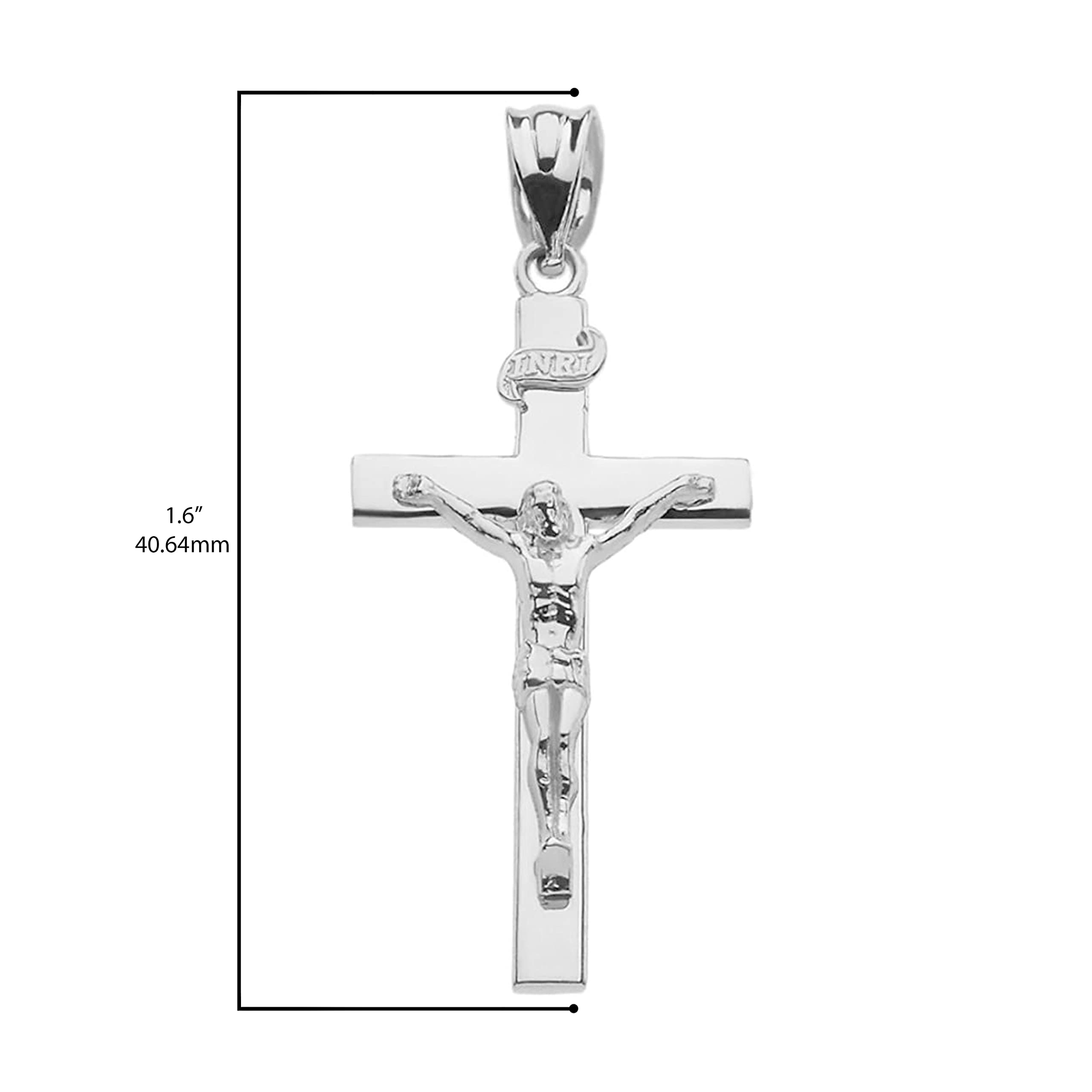 Religious Jewelry Solid 925 Sterling Silver Cross INRI Crucifix Charm Pendant (1.60")