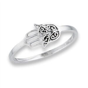 oxidized filigree hamsa hand of god ring sterling silver sideways band size 7