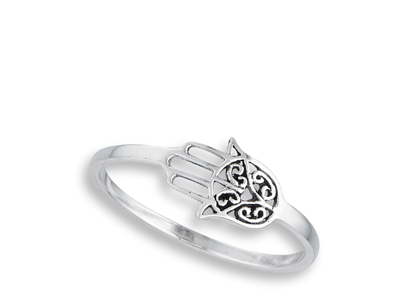 Oxidized Filigree Hamsa Hand of God Ring Sterling Silver Sideways Band Size 7